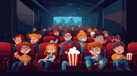 A Cartoon Of People In A Movie Theater With A Movie Poster For The