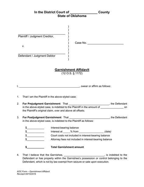 Oklahoma Garnishment Affidavit Fill Out Sign Online And Download Pdf