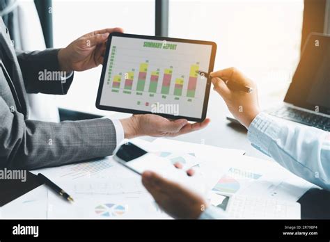 Business Team Collaboration Discussing Working Analyzing With Financial Data And Marketing