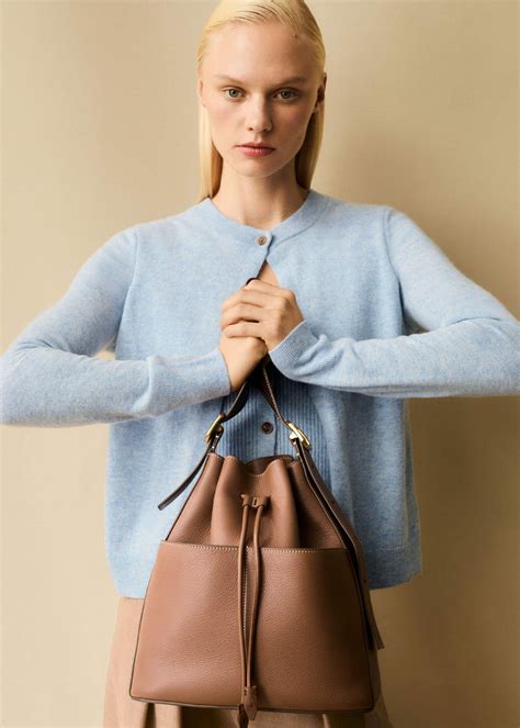 Womens Brown Drawstring Bucket Bag Meem