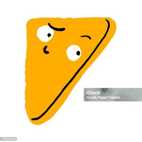 세 개의 각도를 가진 재미있는 기하학적 캐릭터 기하학 모양 행복한 얼굴 이모티콘을 형성합니다 귀여운 삼각형 그림입니다 낙서 스타일의 미소에 아이 스티커 흰색 배경에 평평한