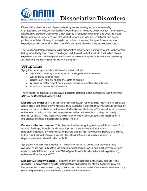 Dissociative Disorders Yfa Connections