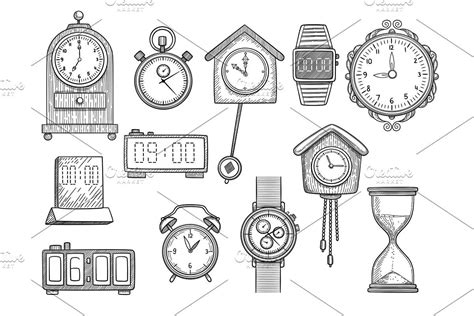 clock symbols timers minutes and clock drawings drawings doodle