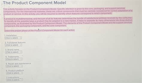 Solved The Product Component Modelthis Activity Focuses On