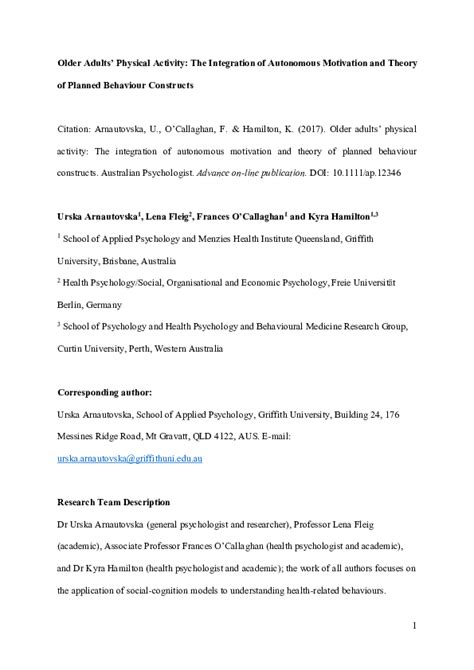 pdf older adults physical activity the integration of autonomous