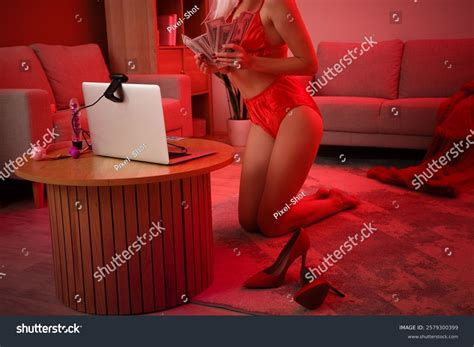 Webcam Model Lingerie Money Laptop Having Stock Photo 2579300399 Shutterstock