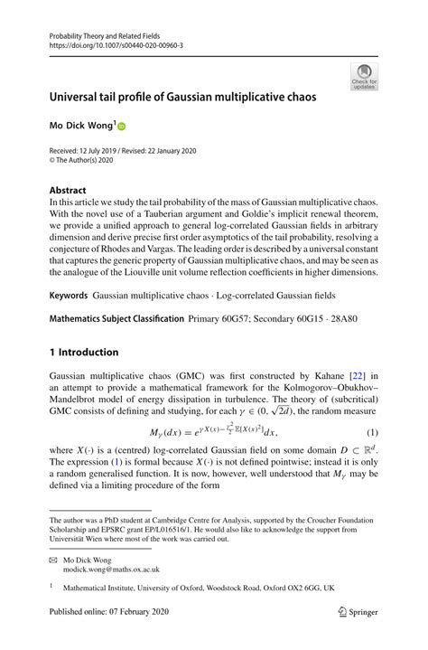 Pdf Universal Tail Profile Of Gaussian Multiplicative Chaos