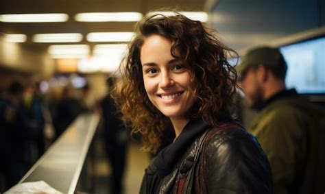 Backpack Woman Wearing Warm Clothes Waiting For Departure In The Airport Ai Generated Premium