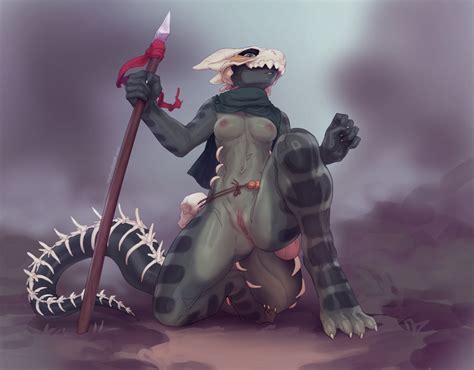 Rule 34 Absurd Res Anthro Blue Eyes Bone Breasts Claws Female Genitals Green Body Green Scales