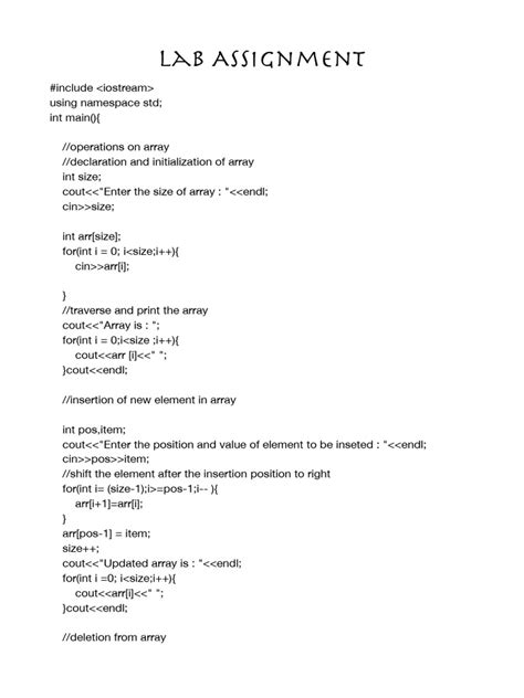 C Array Operations Lab Assignment Pdf
