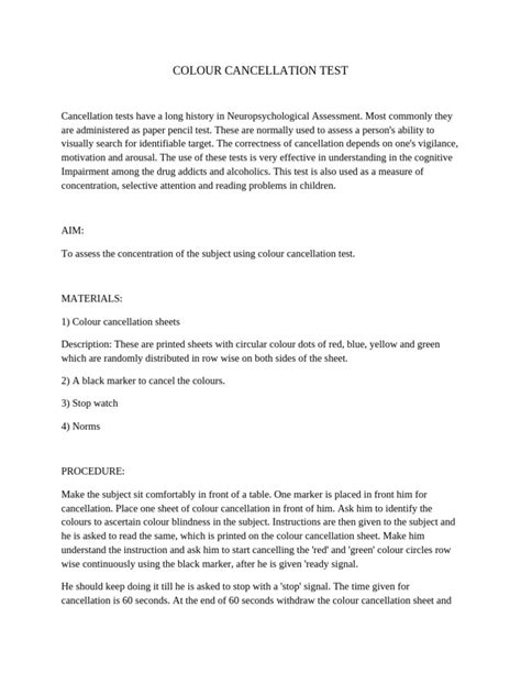Colour Cancellation Test Pdf Cognitive Psychology Behavioural