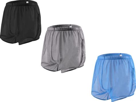 Biatwowr Mens Sexy Mesh Boxer Briefs Sheer See Through Shorts Loose