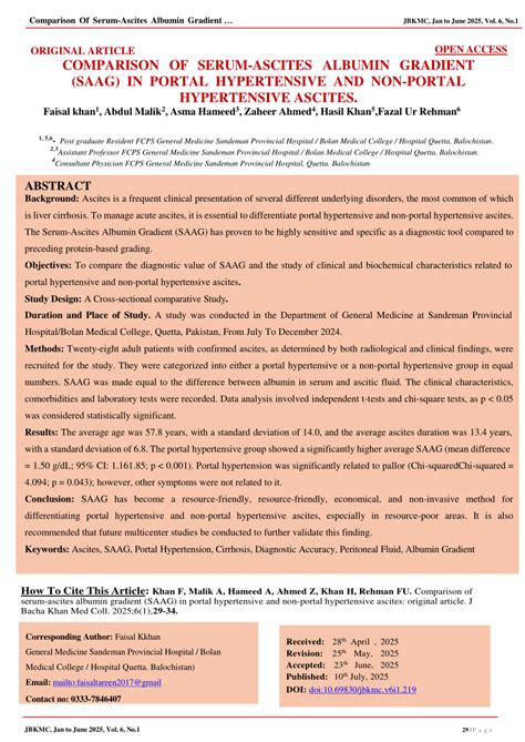Pdf Comparison Of Serum Ascites Albumin Gradient Saag In Portal