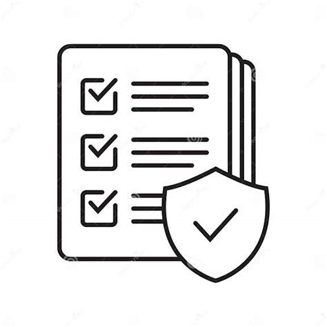 Checklist And Shield Line Icon Insurance Policy Concept Data Document Security Vector Icon