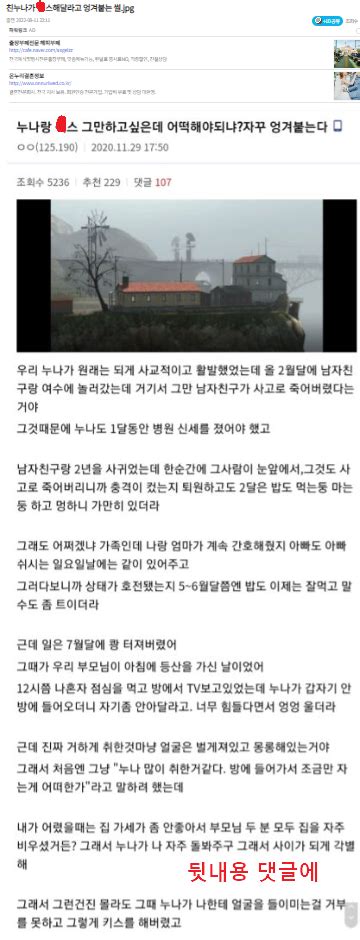 언니들의 연애조건 친누나가 자꾸 ㅅㅅ하자고 들이대는데 어떡하냐 댓글에 본문