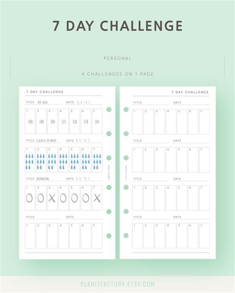7 Day Challenge Tracker Printable Planner Page Personal Size Minimalist
