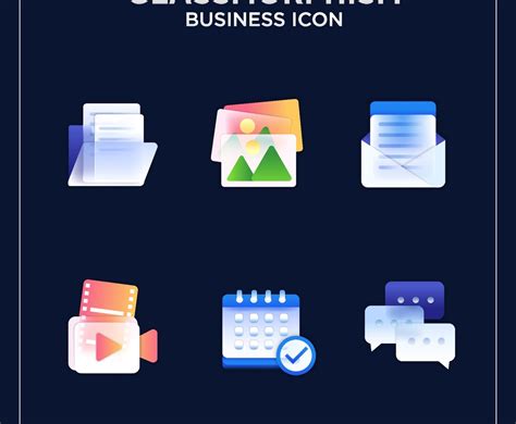 Glassmorphism Business Office Icon Set Vector Art And Graphics