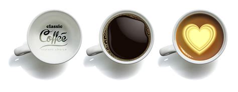 커피 광고 디자인 커피와 함께 흰 도자기 잔 3잔 높은 상세한 사실적인 그림 갈색에 대한 스톡 벡터 아트 및 기타 이미지