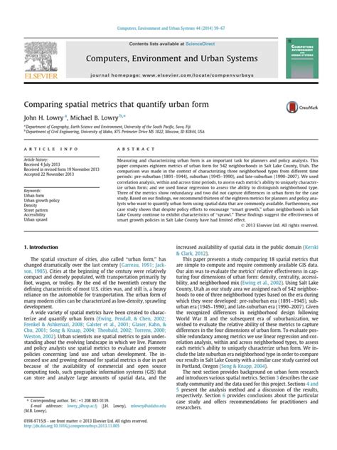 Lowry And Lowry 2014 Comparing Spatial Metrics That Quantify Urban