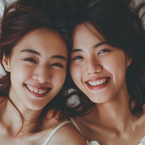Top View Of Beautiful Young Asian Women Happy Lesbians Premium Ai Generated Image