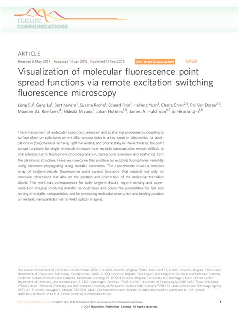 Pdf Visualization Of Molecular Fluorescence Point Spread Functions