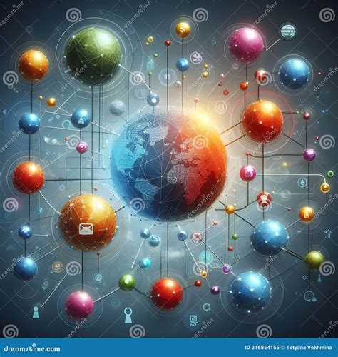 Communication And Connection Concept With Color Spheres Connected By