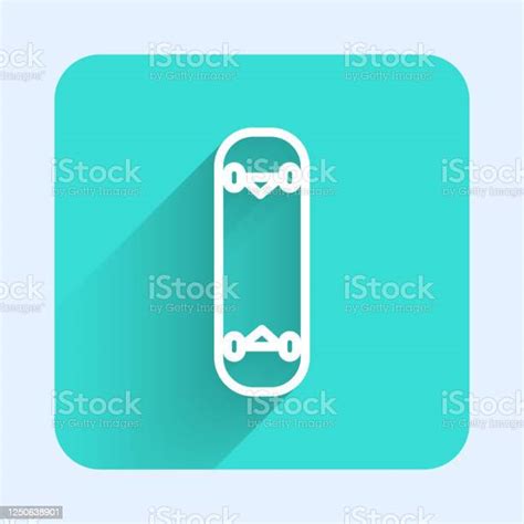 긴 그림자로 격리 된 화이트 라인 스케이트 보드 트릭 아이콘 익스트림 스포츠 스포츠 장비 녹색 정사각형 버튼입니다 벡터 일러스트레이션 거리에 대한 스톡 벡터 아트 및 기타