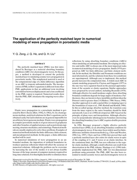 Pdf The Application Of The Perfectly Matched Layer In Numerical Modeling Of Wave Propagation