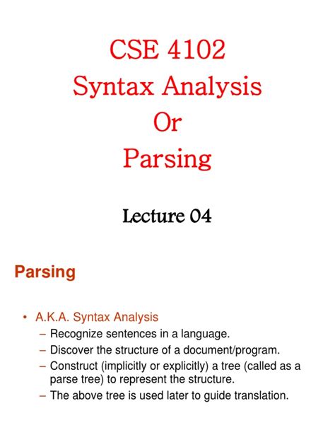 Cse 4102 Syntax Analysis Or Parsing Pdf Parsing Implementation