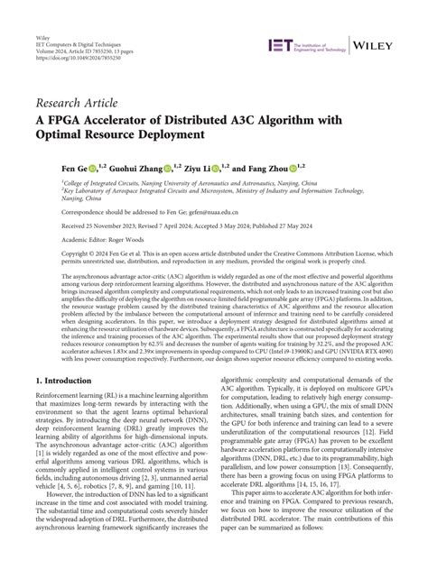 Pdf A Fpga Accelerator Of Distributed A3c Algorithm With Optimal Resource Deployment