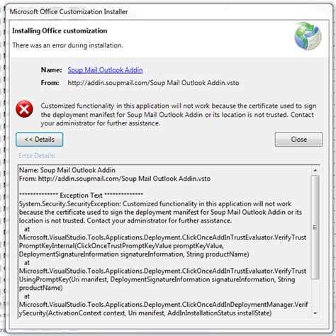Outlook Add In Doesnt Install With Message About Certificate Or