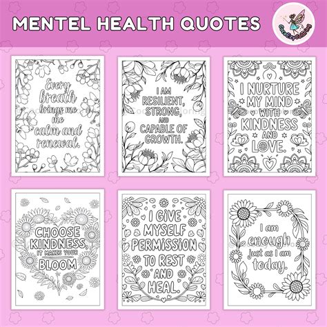 Mental Health Quotes Coloring Pages Therapy Printables Pdf And Png Etsy