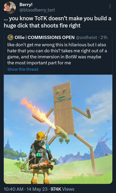 Totk Doesnt Make You Build A Huge Dick That Shoots Fire R Brandnewsentence