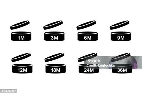 벡터 아이콘을 연 후 기간 만료 기간 개월 Pao 화장품 패키지 디자인 요소 Blac 기호 세트 0명에 대한 스톡 벡터 아트 및