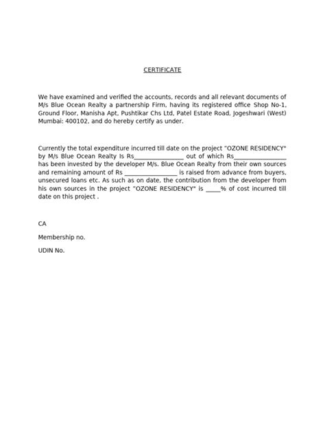 Ca Certificate Format New Pdf