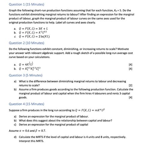Graph the following short-run production functions | Chegg.com