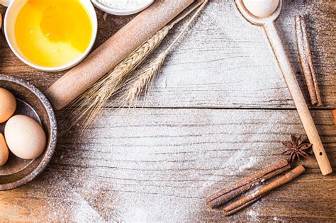 반죽 준비 조리법 빵 피자 파이 만들기 Ingridients 플랫 음식 부엌 테이블 배경에 누워 곡초류에 대한 스톡 사진 및 기타 이미지 Istock