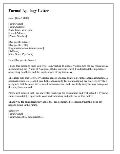 Letter Template For Apologizing For Late Assignment Submission Free Samples In Pdf Letterin