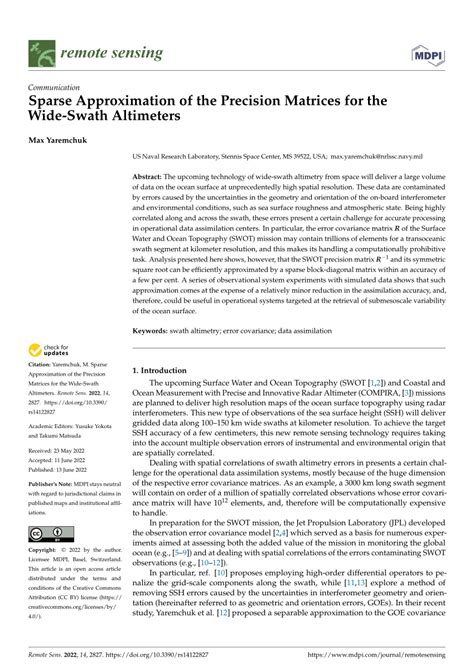 Pdf Sparse Approximation Of The Precision Matrices For The Wide Swath