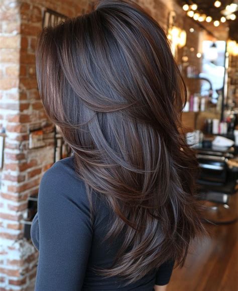 Trendy Chocolate Brown Balayage On Long Layers For Brunettes Brown