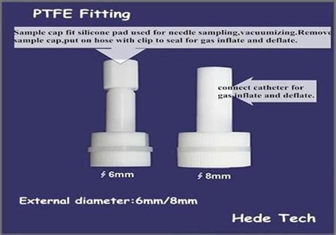 Ptfe Fitting Silicone Septum Port Syringe Sampling Gas Sampling Bags