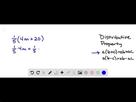 In the following exercises, simplify using the distributive property. 1/5(4 m+20) - YouTube