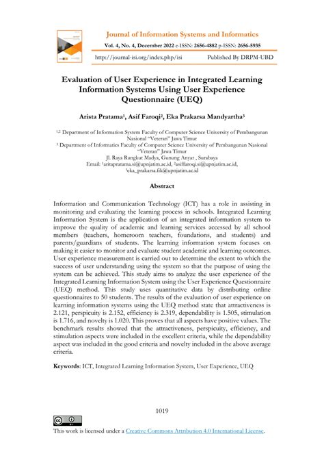 pdf evaluation of user experience in integrated learning information