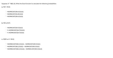 solved suppose x∼n 53 6 ﻿write the excel function to