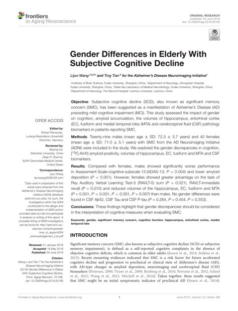 Pdf Gender Differences In Elderly With Subjective Cognitive Decline