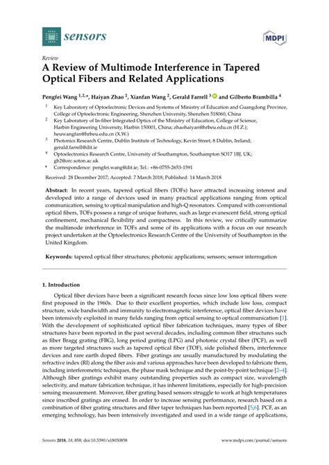 Pdf A Review Of Multimode Interference In Tapered Optical Fibers And