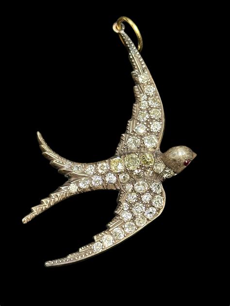 Victorian Old Mine Cut Diamond Swallow Pendant Estate Jewelry Mama