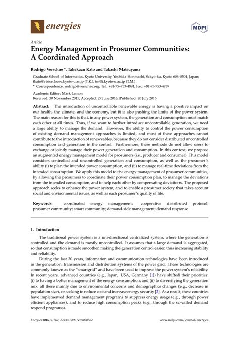 Pdf Energy Management In Prosumer Communities A Coordinated Approach