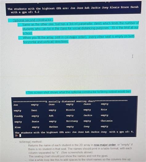 Solved Ap Java Seating Chart Program 16 Pts All Tasks