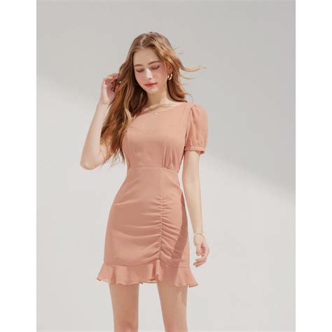 Airspace Translucent Flare Mini Dress Peach Colour Pink Womens